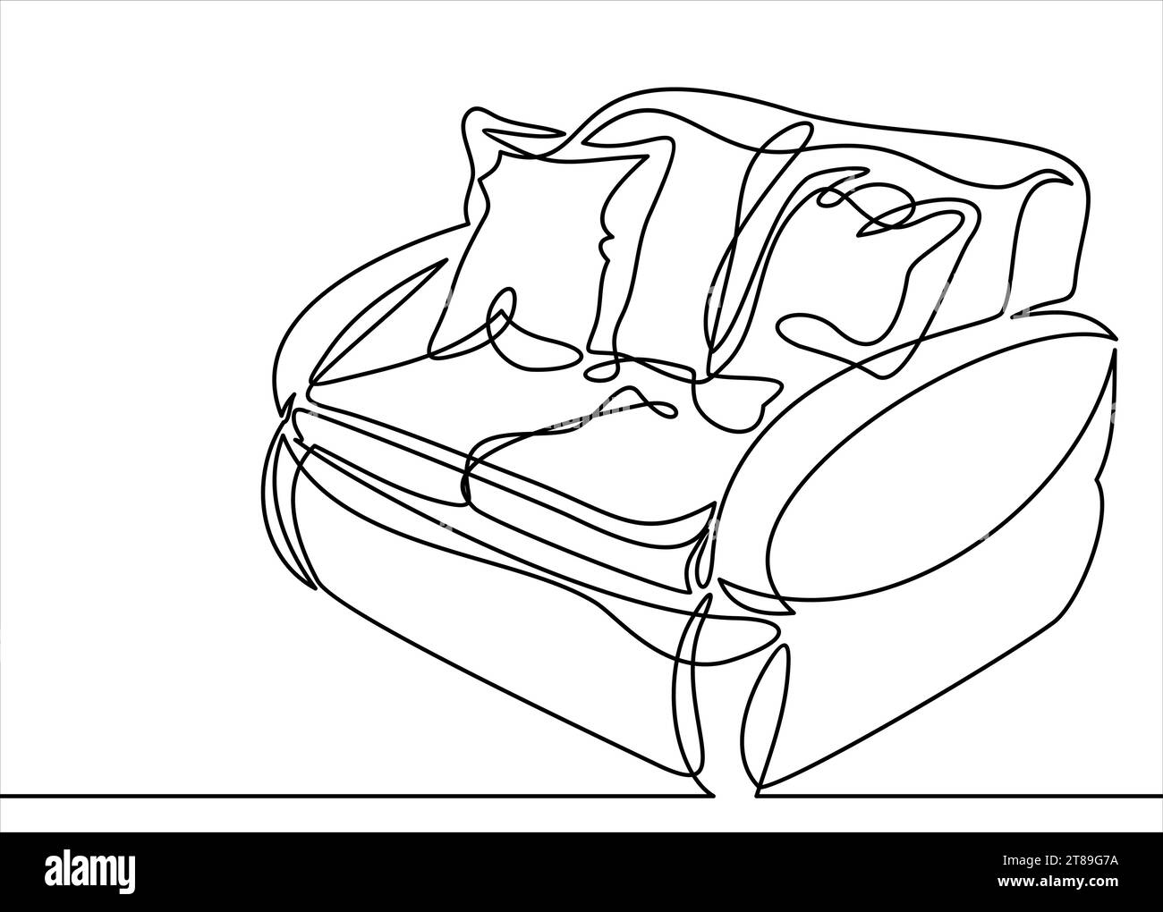 Sofa with two pillows. Interior of the living room. One continuous ...