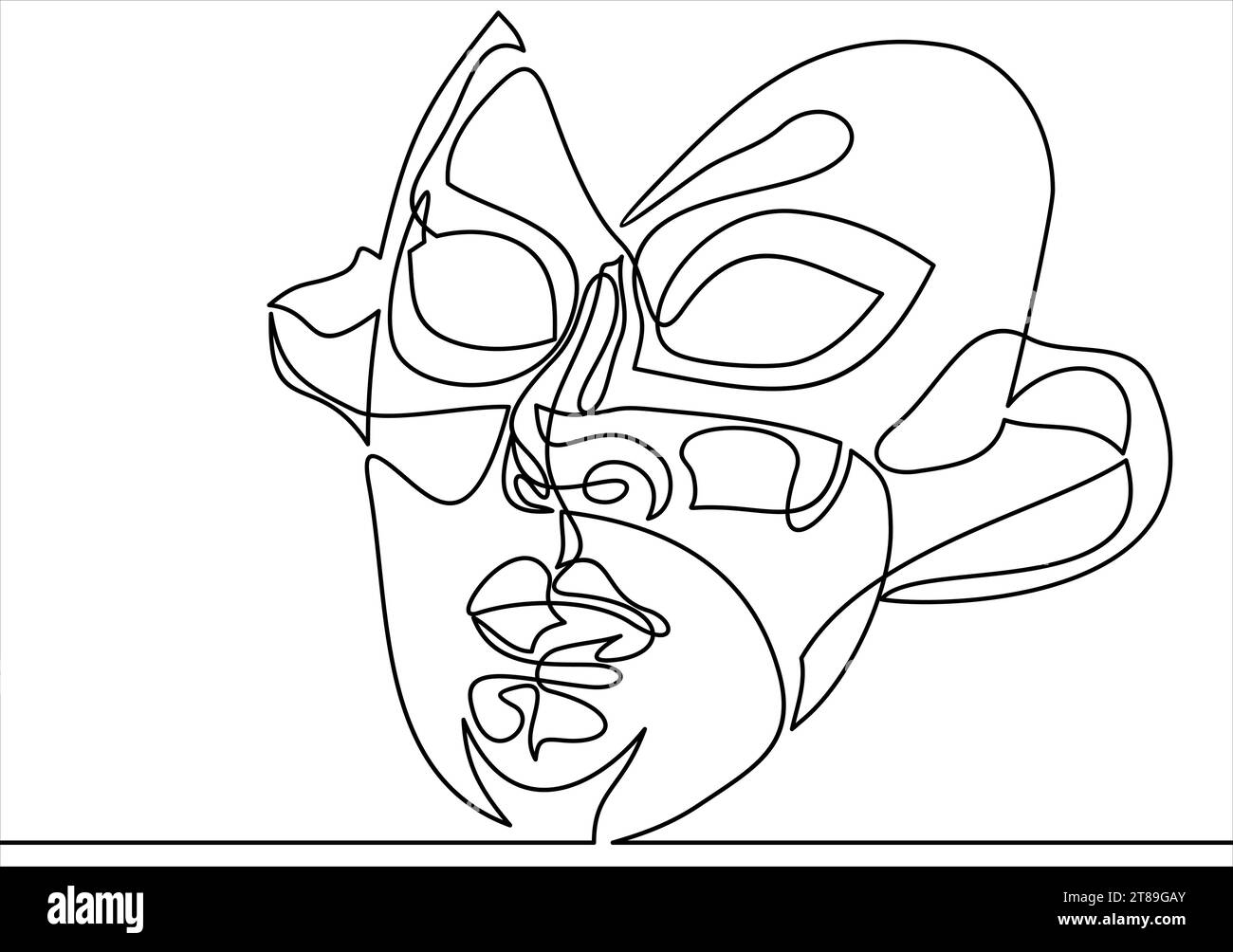 Continuous line single hand drawn carnival mask Stock Vector Image ...