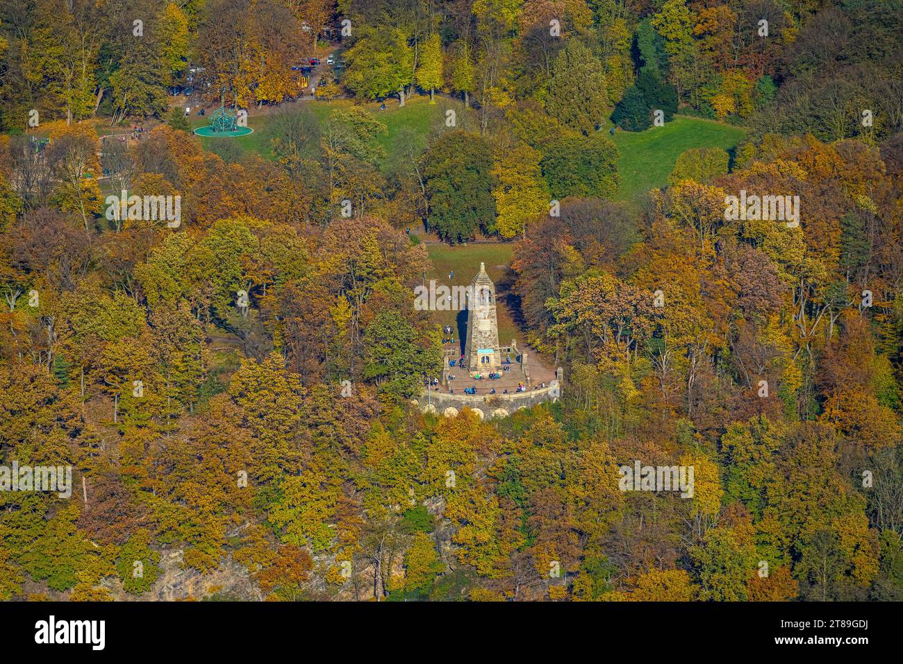 Aerial view, local recreation area Hohenstein, excursionists at the ...