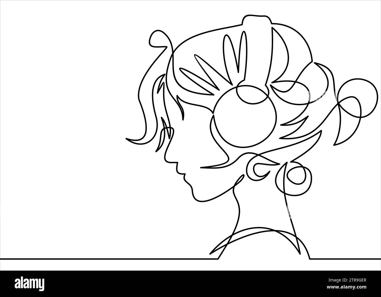beautiful girl with headphones- continuous line drawing Stock Vector ...