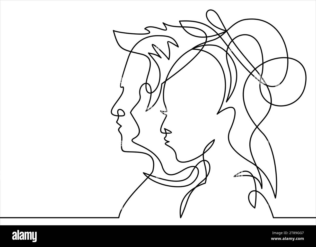 Continuous Line Drawing Man And Woman Silhouettes In Love Vector