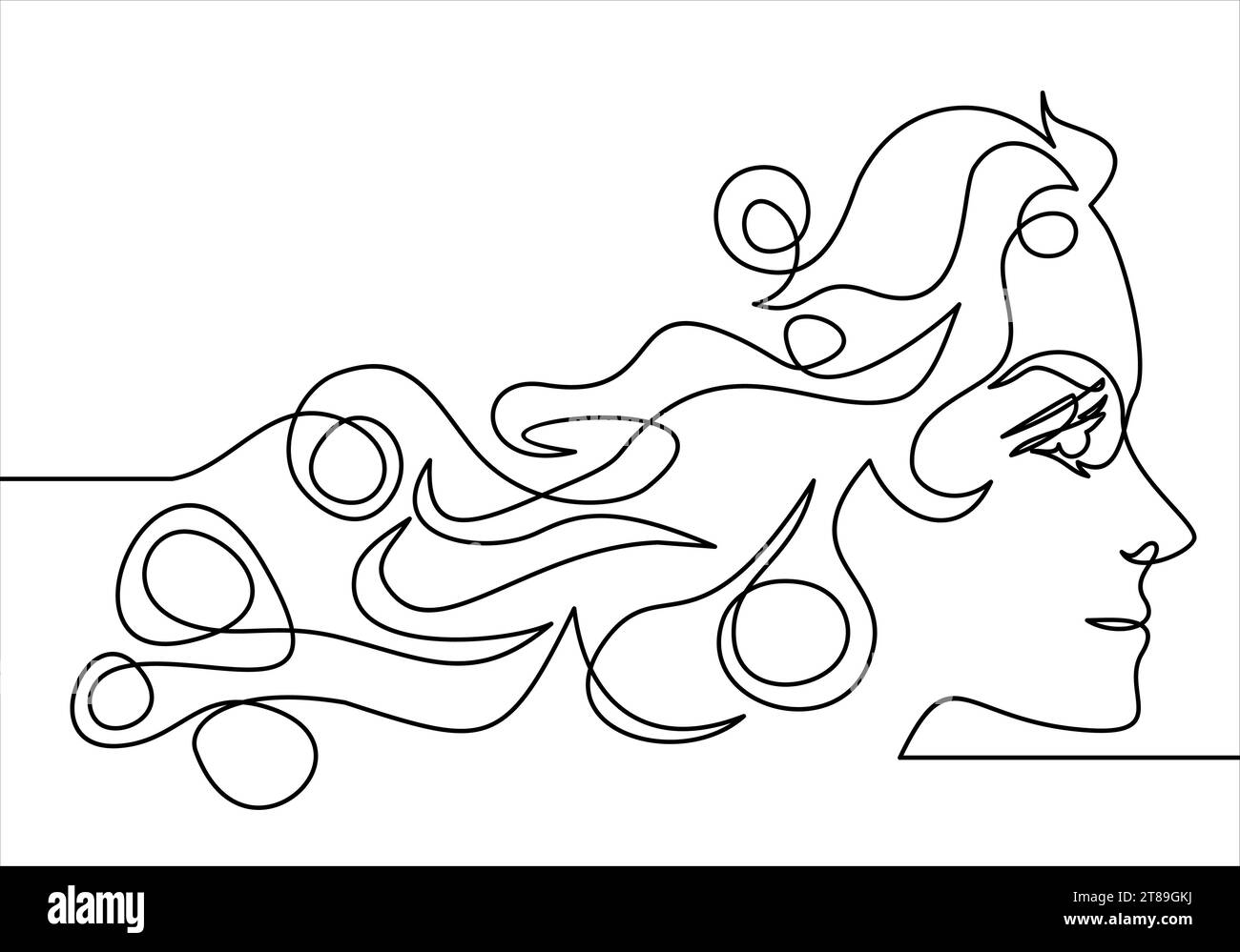 Continuous One Line Drawing Abstract Portrait Of Romantic Woman Face