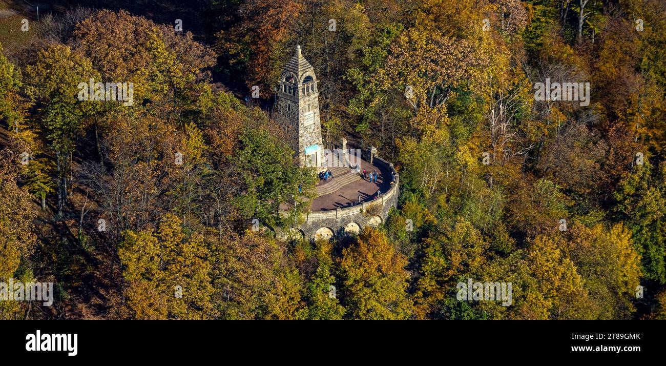Aerial view, local recreation area Hohenstein, visitors at the mountain ...