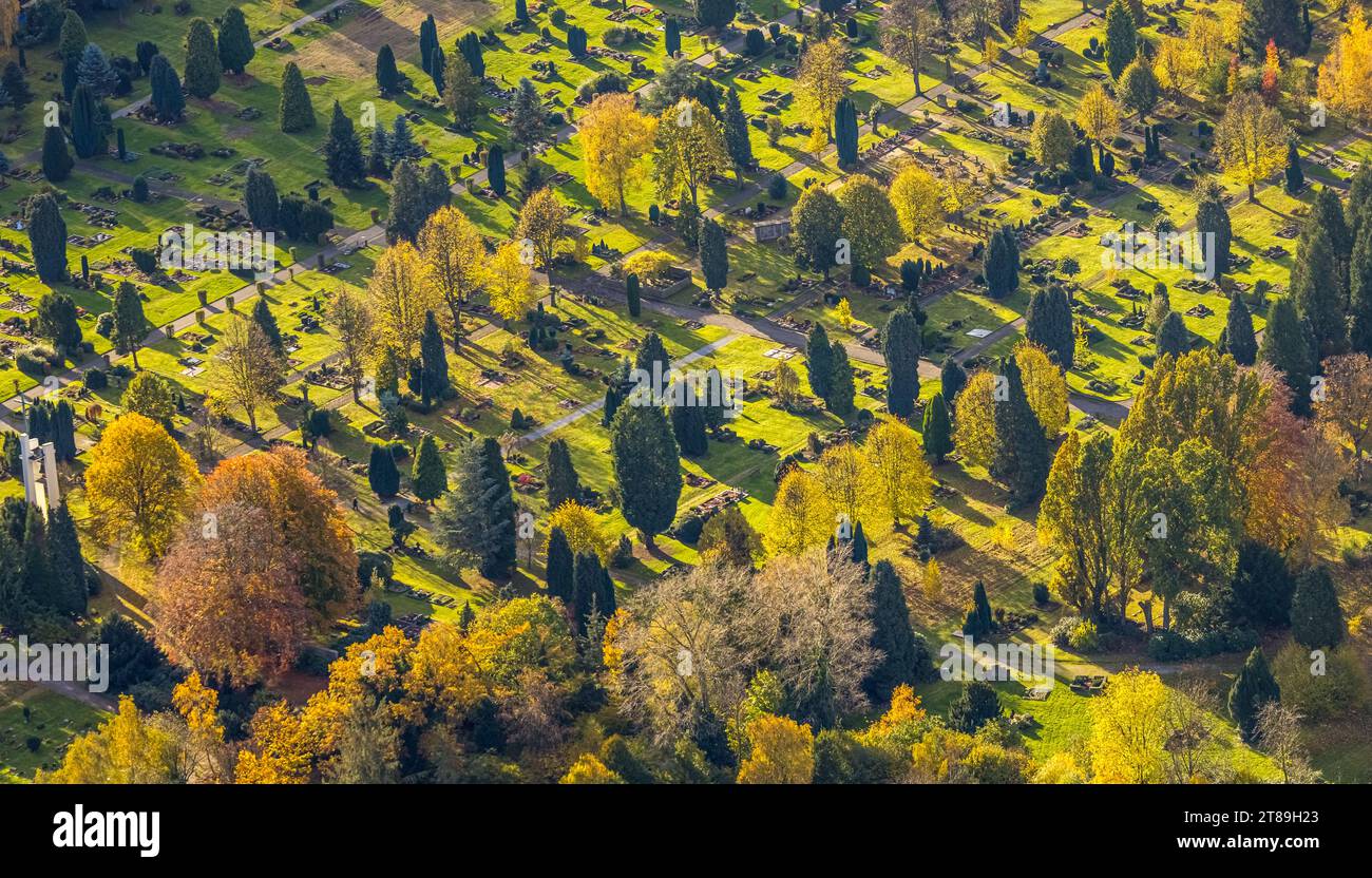 Aerial view, Protestant cemetery burial ground and urn graves ...