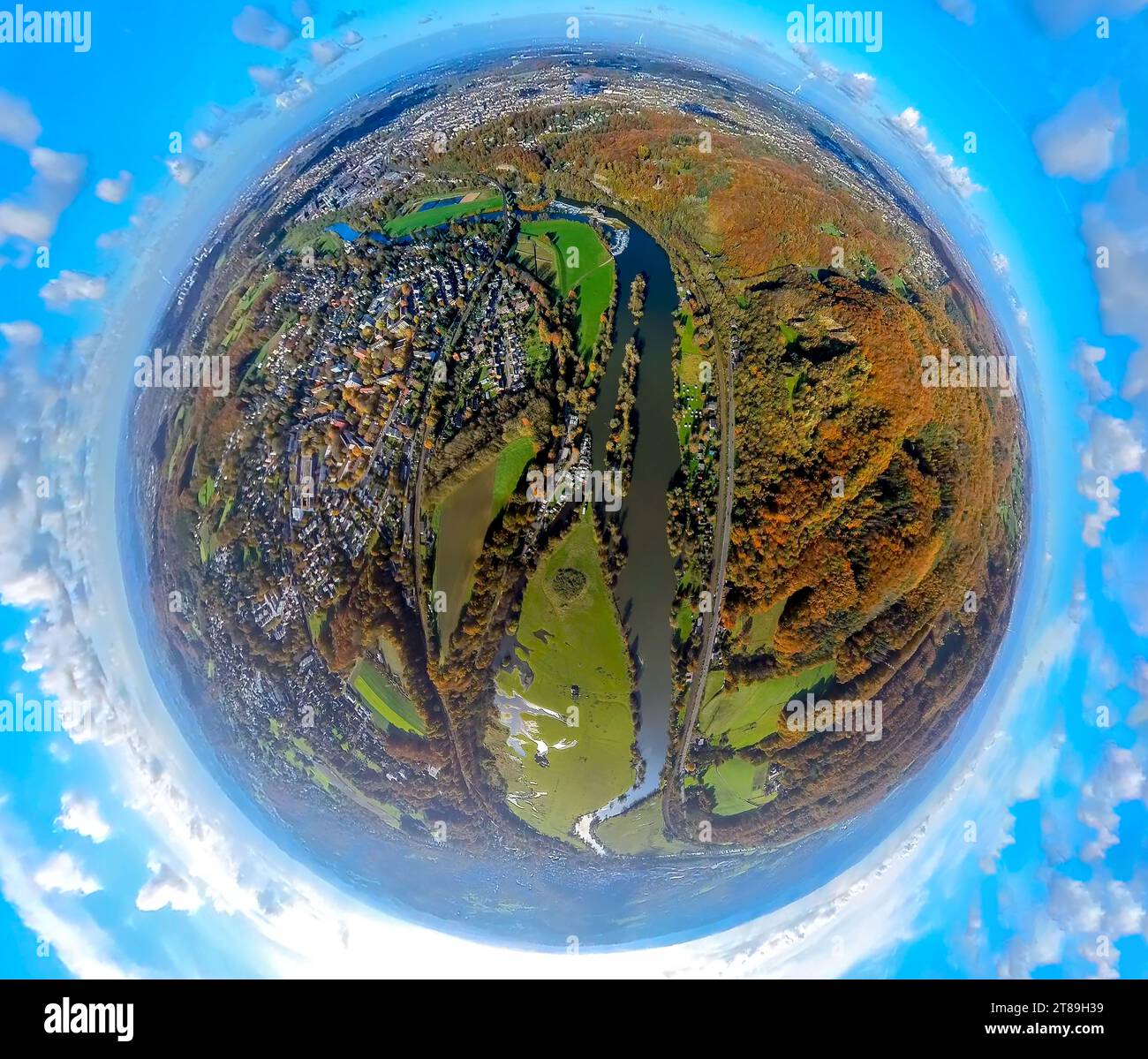 Aerial view, Ruhr river with Hohenstein run-of-river power station in ...