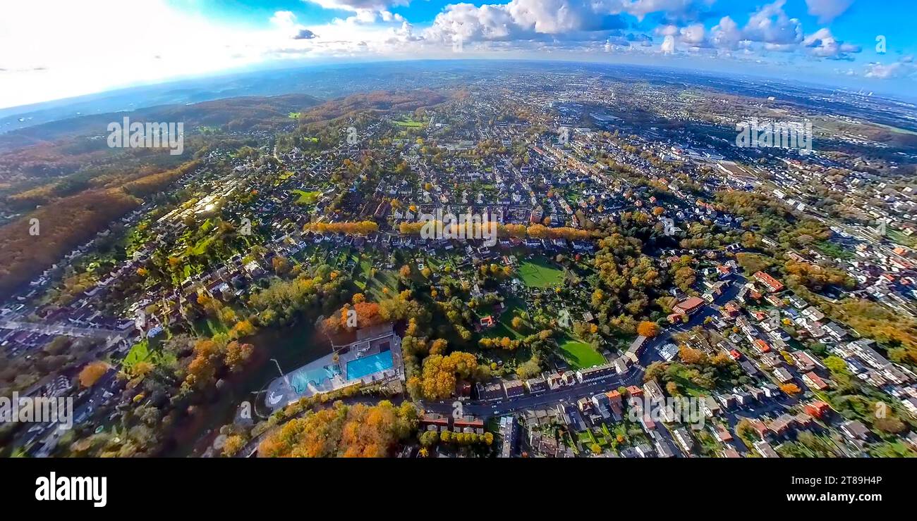 Aerial view, view to the city center over the residential area district ...