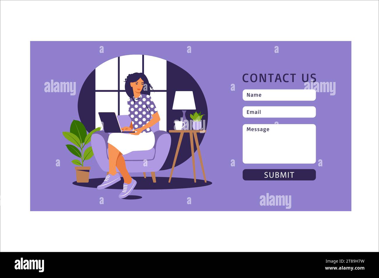 Contact us form template for web and Landing page. Female customer ...