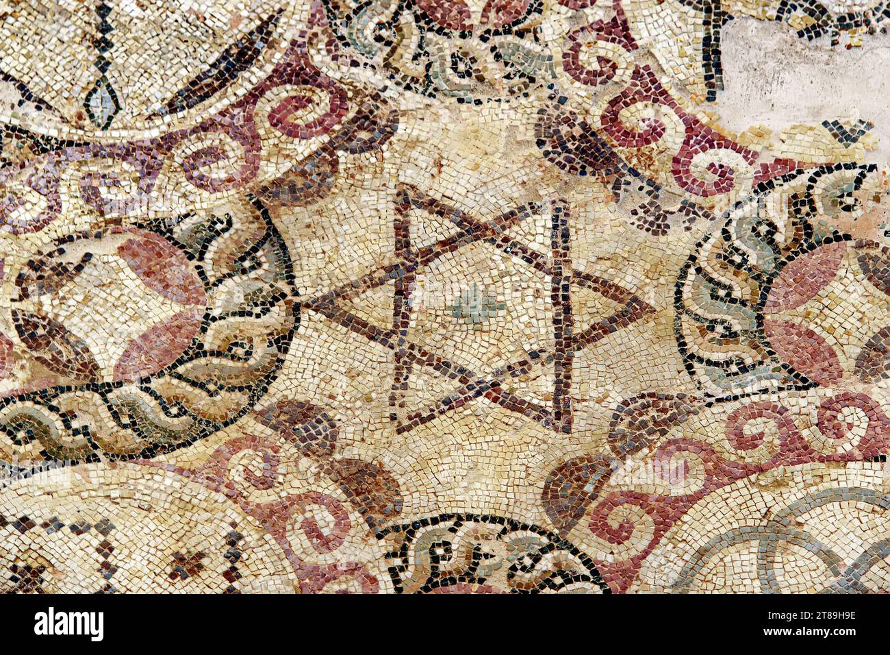 Antique mosaic depicting the star of David on the floor of the house of ...