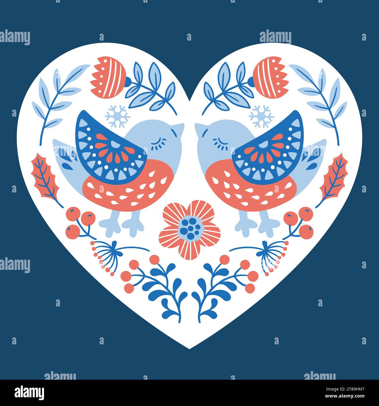 Vector hand drawn illustration of birds in folk style. Silhouettes of ...