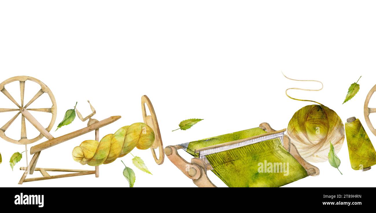 Hand drawn watercolor thread weave and spin equipment, hobby, handmade ...