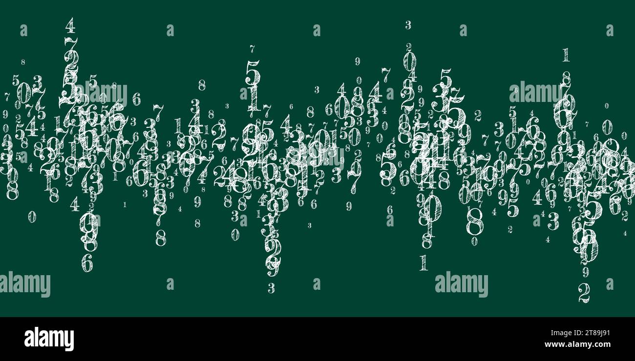 Concept of school background. White chalk numbers and digits falling ...