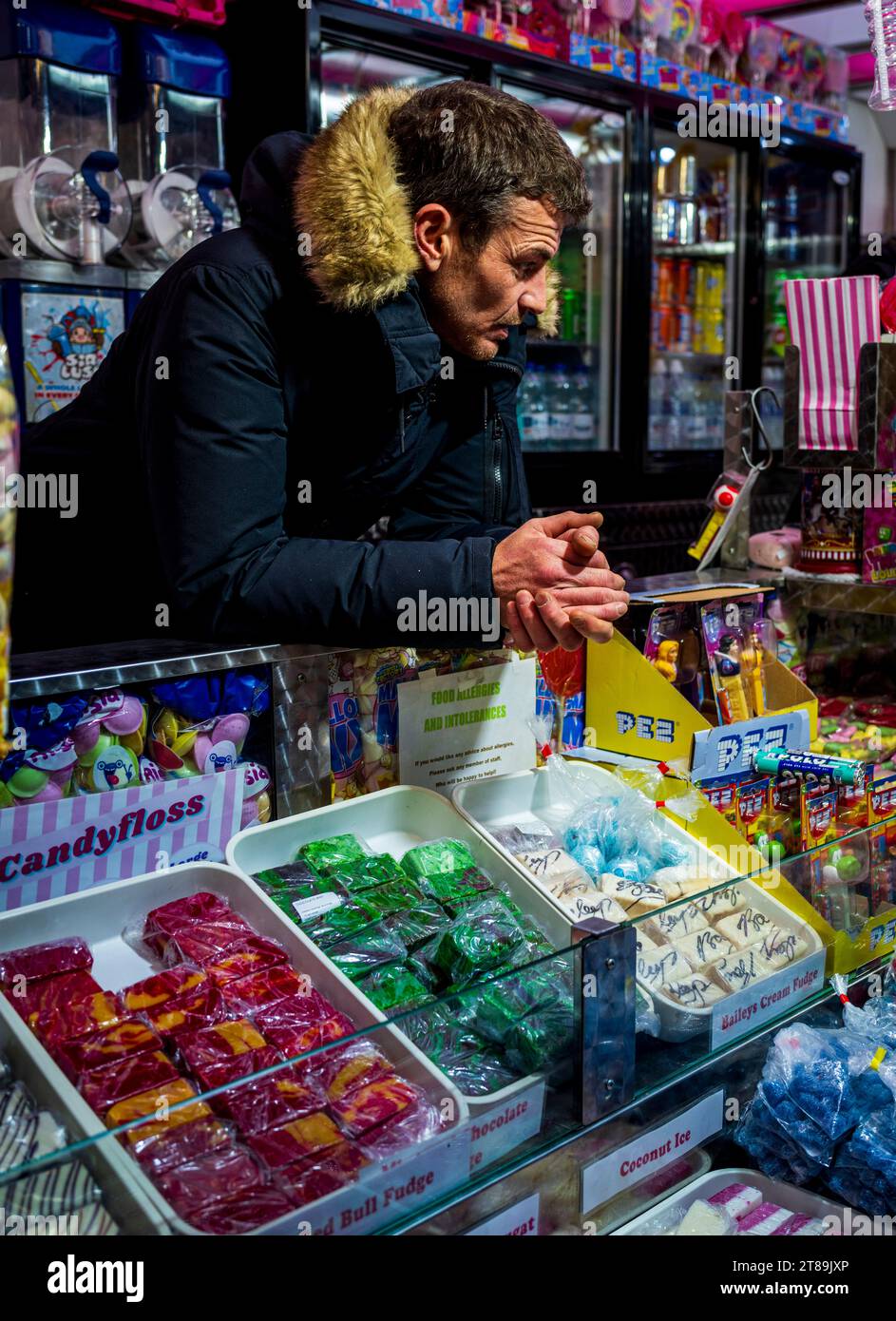Food stall at a Christmas street market in Lanark, Scotland Stock Photo ...