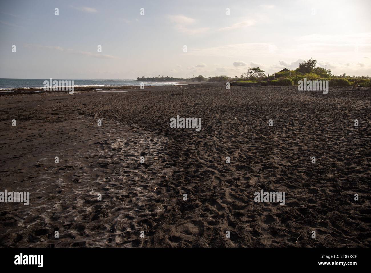 Black sand beach in Bali, with white waves and spray. lava sand beach ...