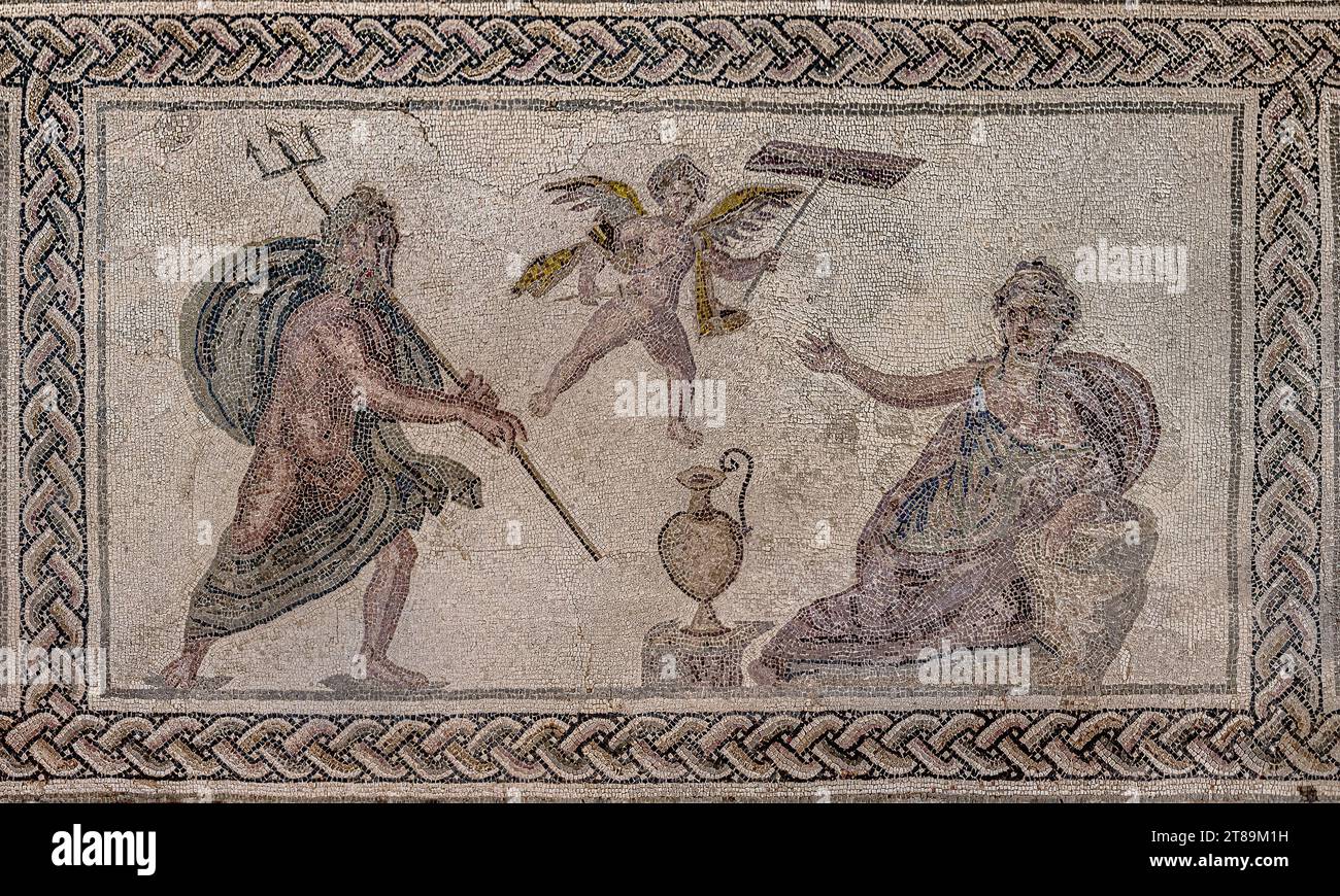 Mosaic from the atrium of the house of Dionysus with images of Apollo ...