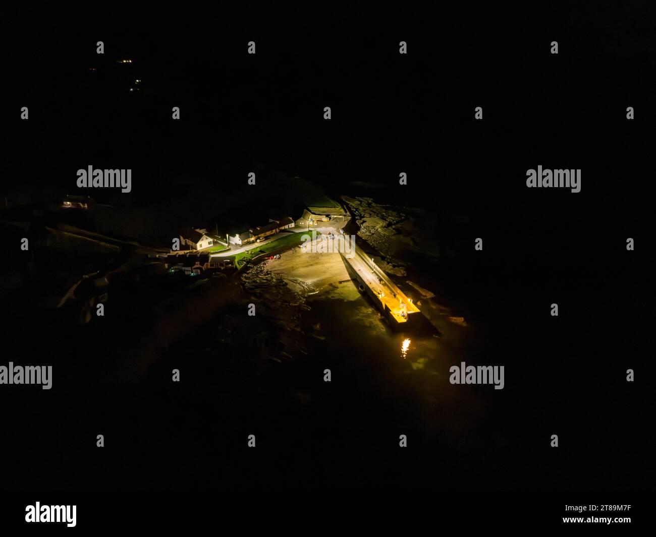 Aerial night view of Portnoo harbour in County Donegal, Ireland Stock ...