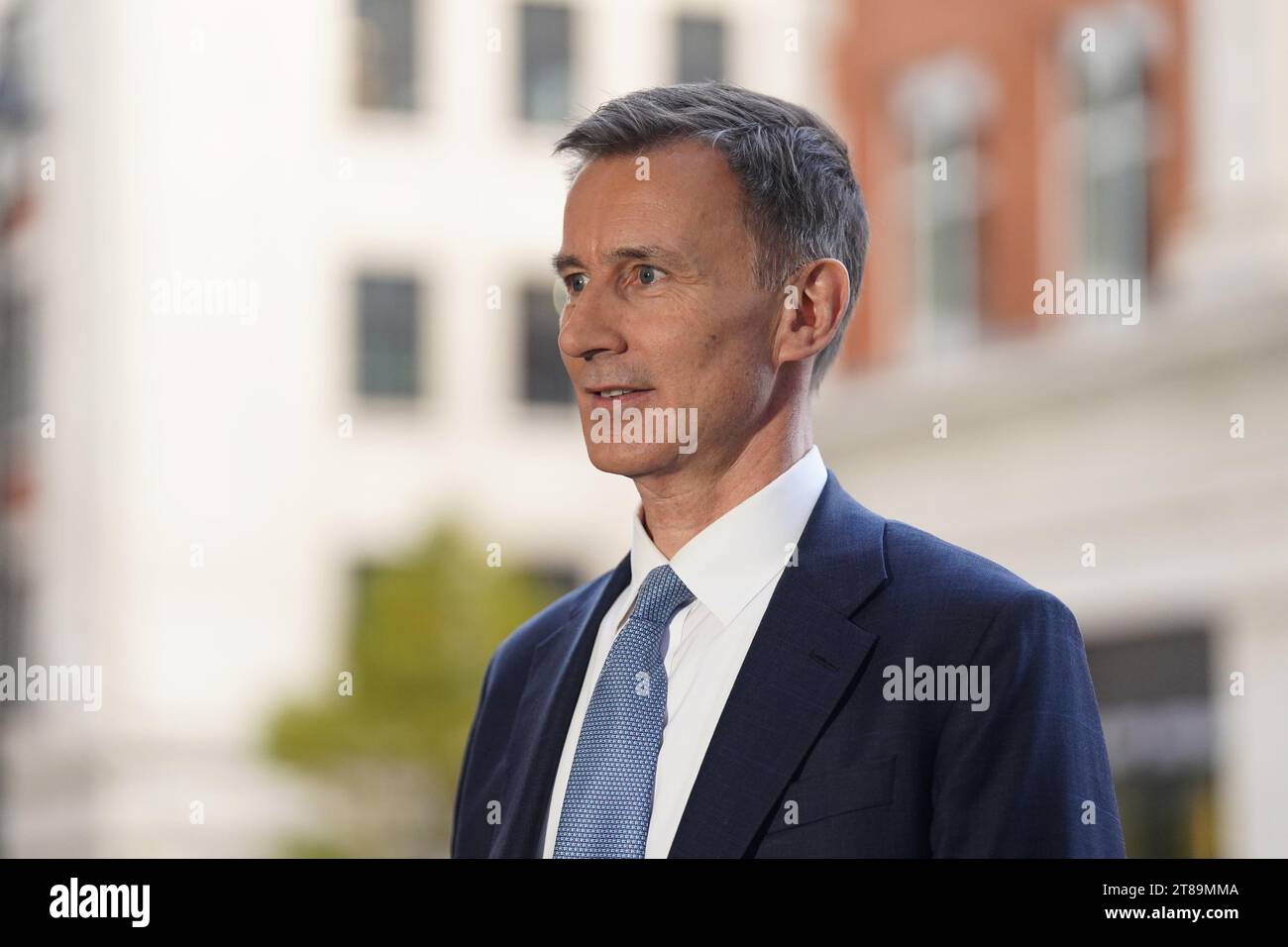 Chancellor of the Exchequer Jeremy Hunt speaks to the media outside BBC ...