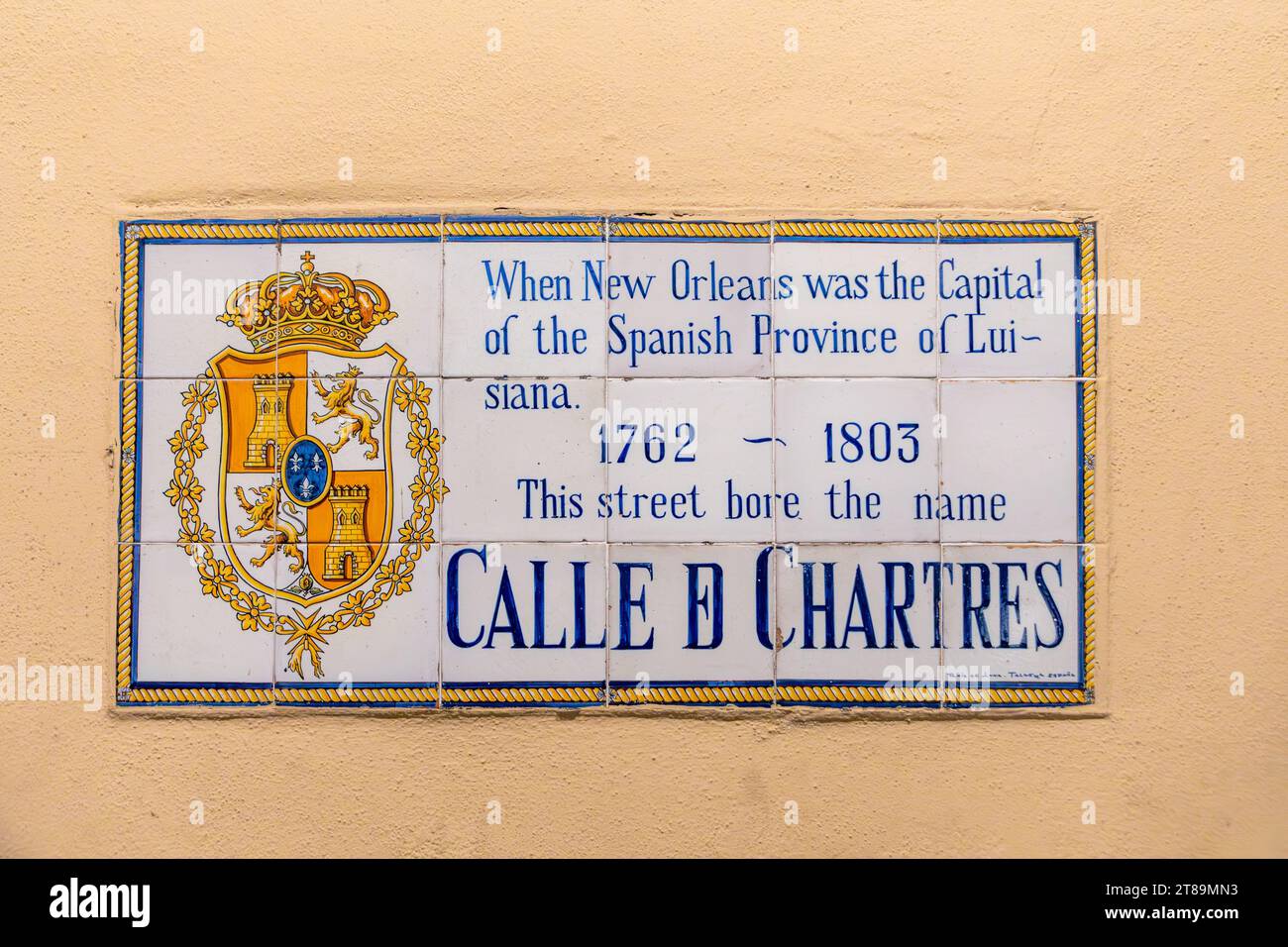 historic tiles with street name Calle de Chartres in the french quarter ...