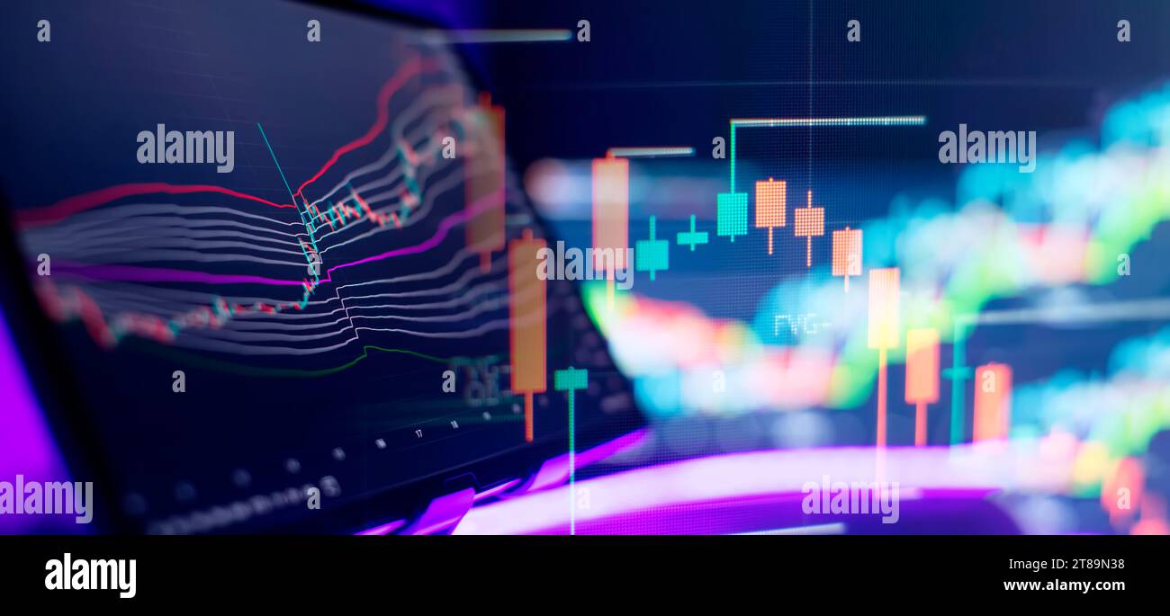 Analysis of financial charts on the screen. Asset Investment Chart ...