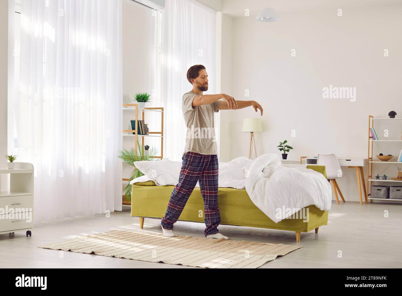 Man walking in sleep due to somnambulism disorder or because of getting ...