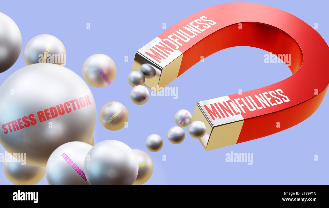 Mindfulness which brings Stress reduction. A magnet metaphor in which ...