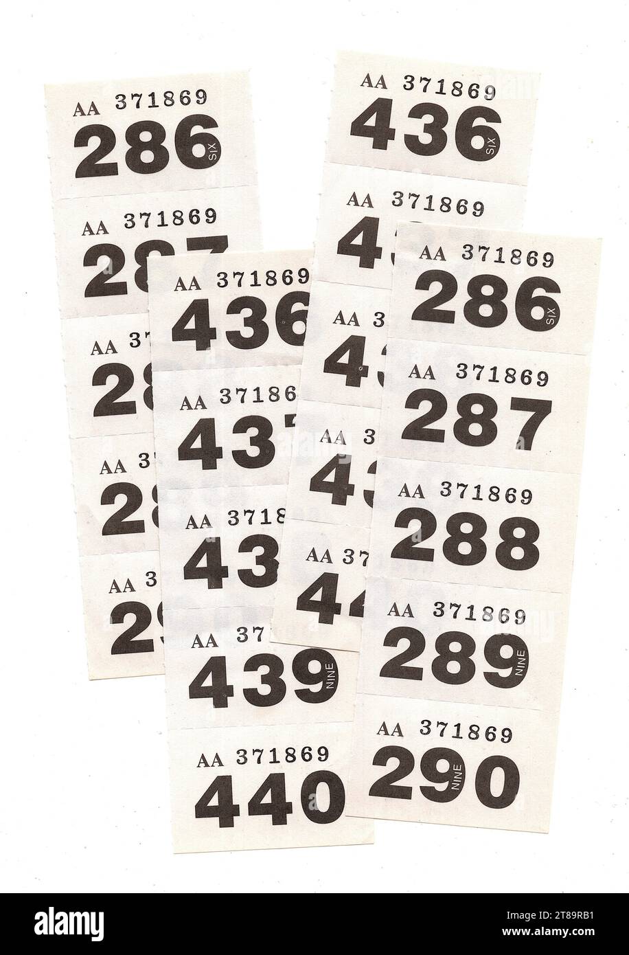 Strips of white vintage raffle tickets on a white background Stock ...