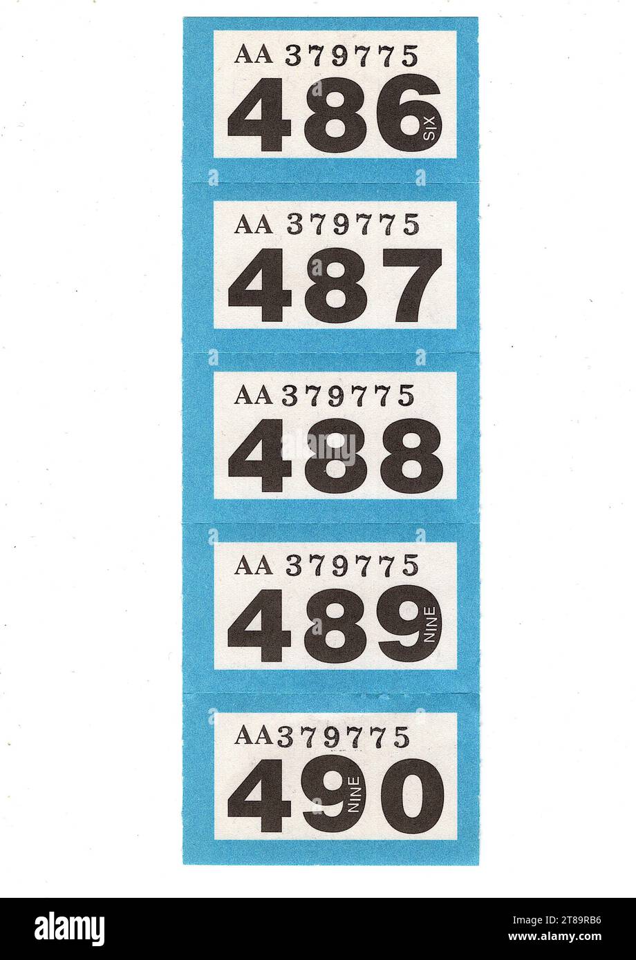 A strip of blue vintage raffle tickets on a white background Stock ...