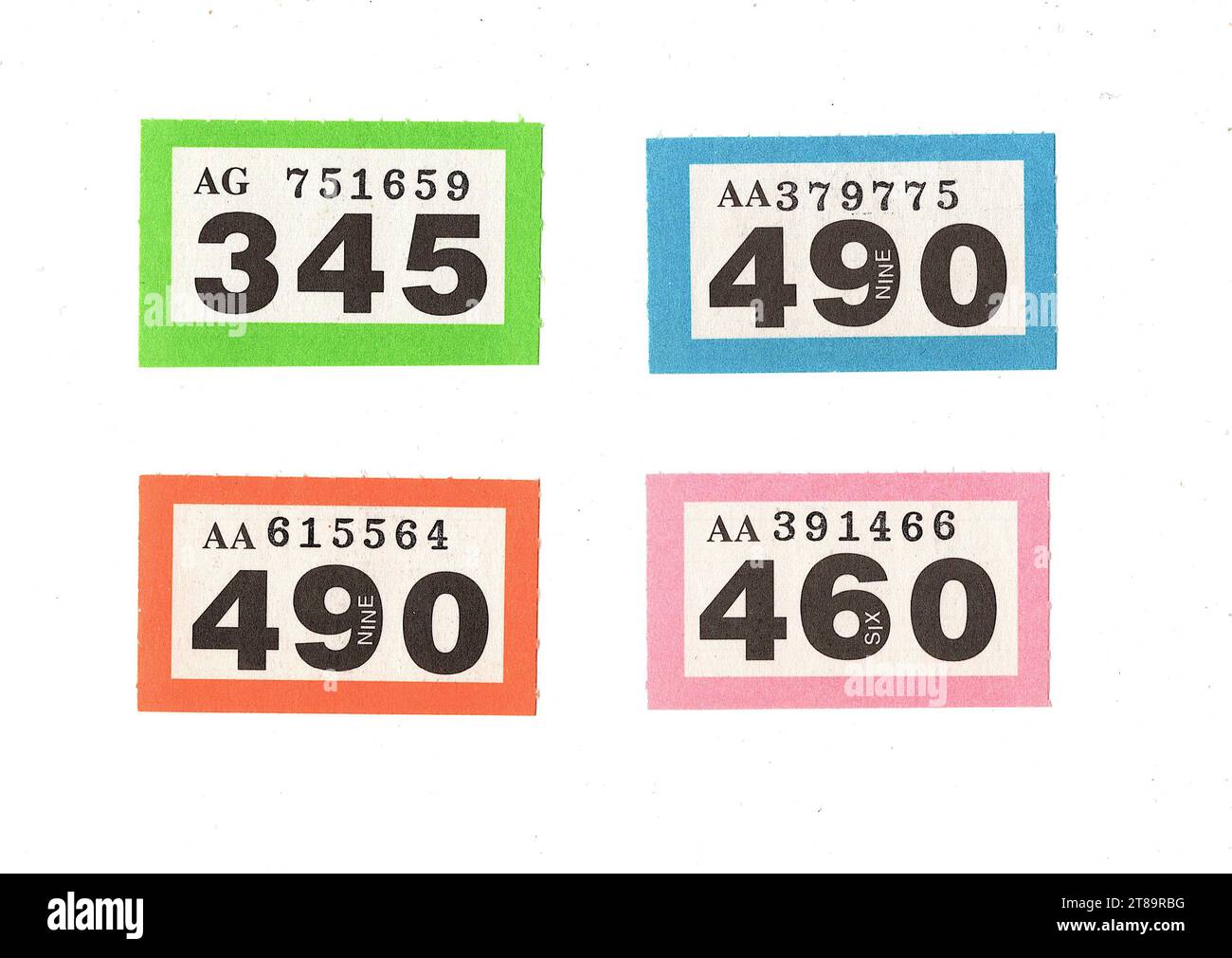 Single coloured vintage raffle tickets on a white background Stock ...