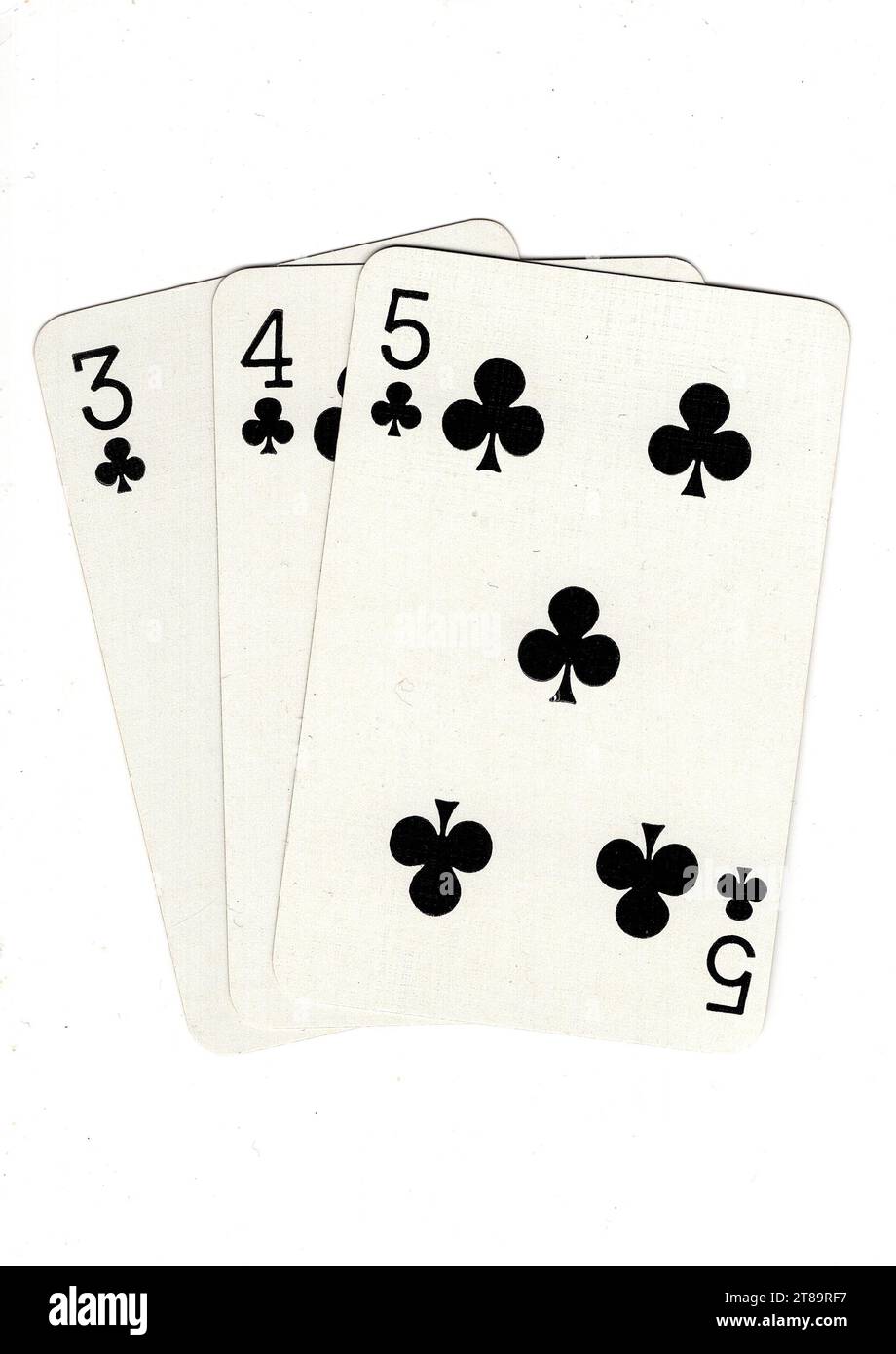 Antique playing cards showing a three card run of three, four and five ...