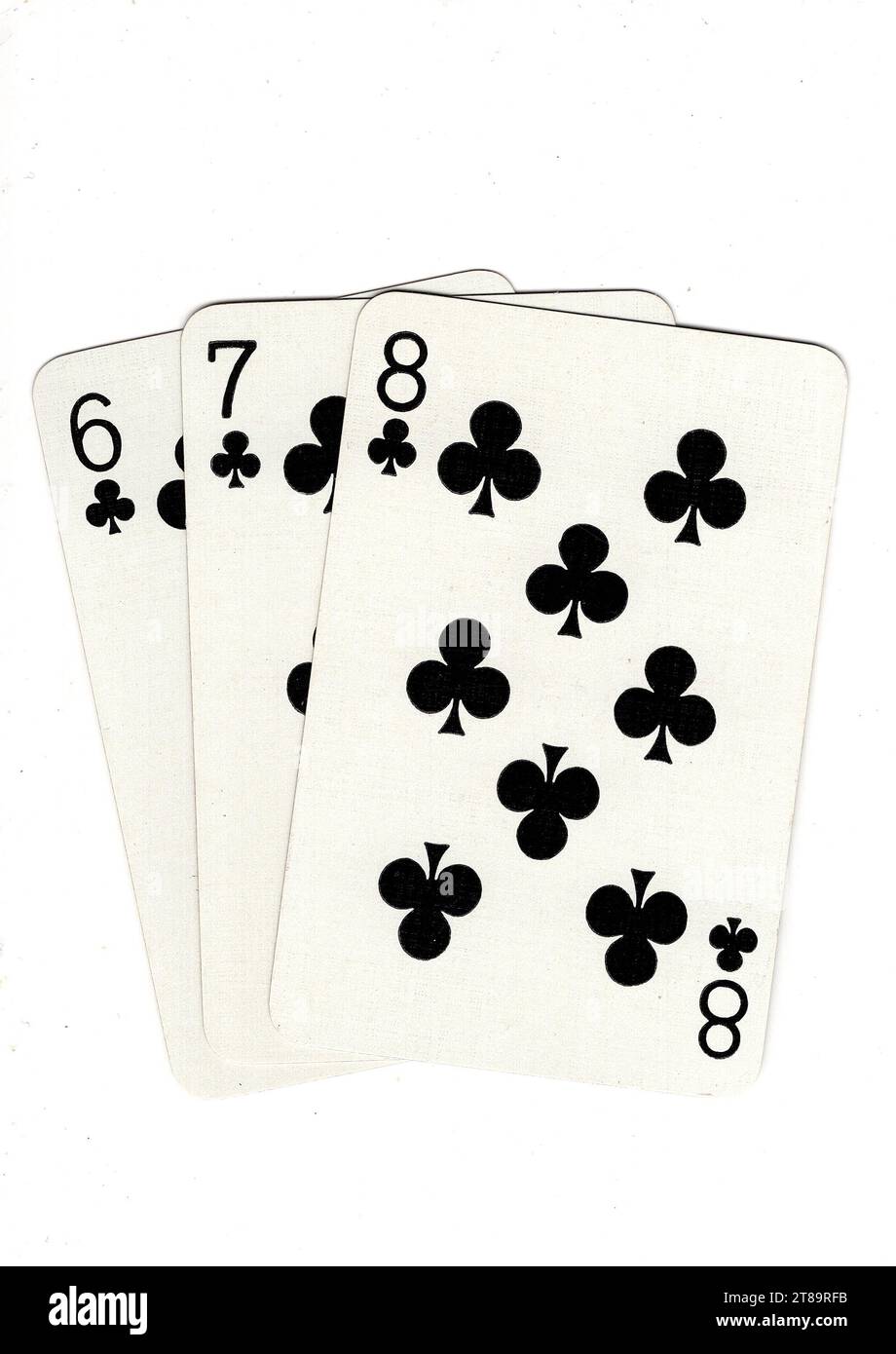 Antique playing cards showing a three card run of six, seven and eight ...