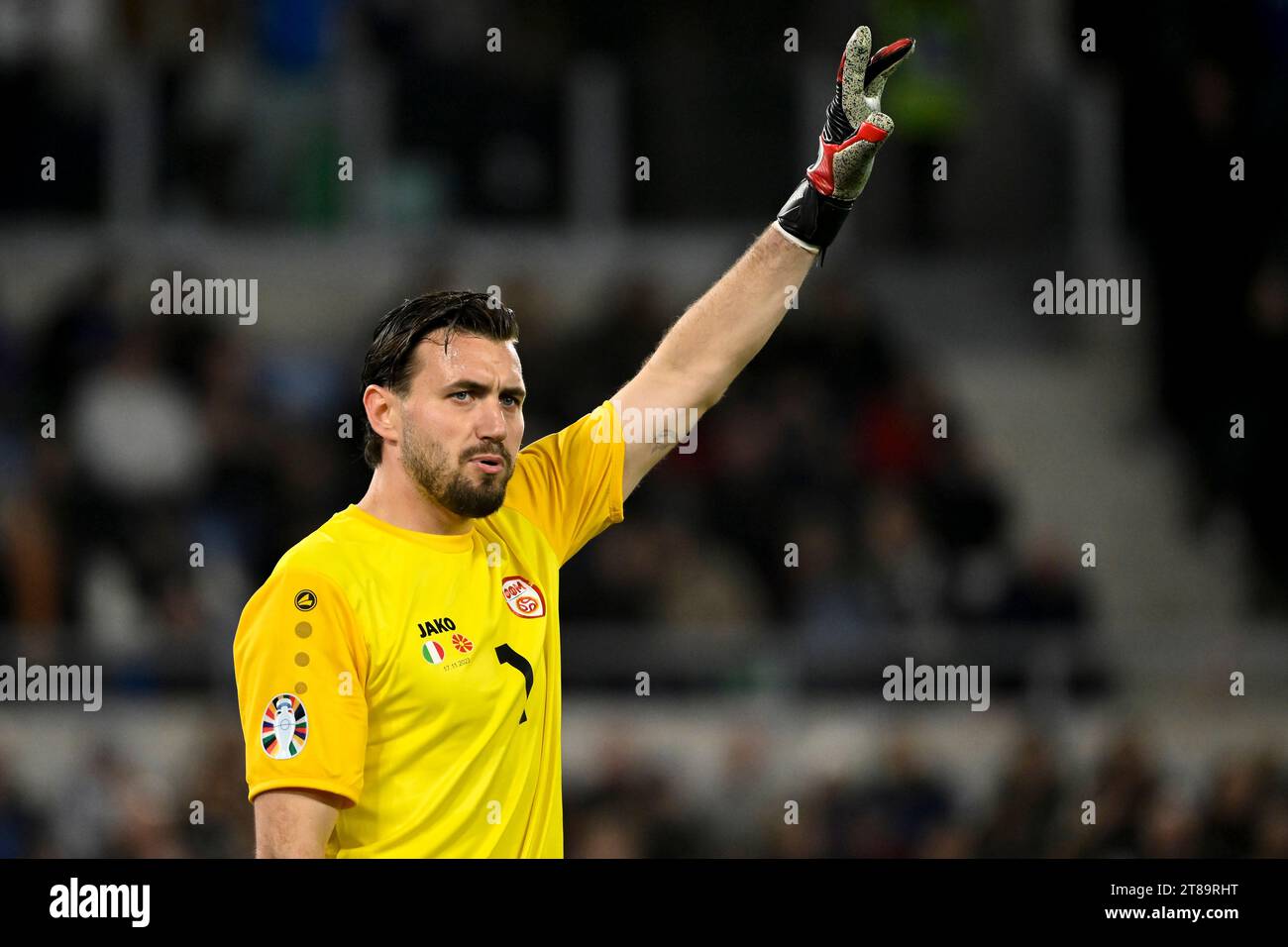 Stole Dimitrievski of North Macedonia gestures during the Euro 2024 ...