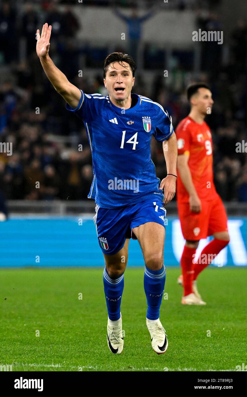 Federico Chiesa of Italy celebrates after scoring the goal of 2-0 ...