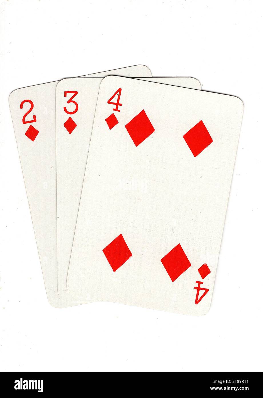 Antique playing cards showing a three card run of two, three and four ...