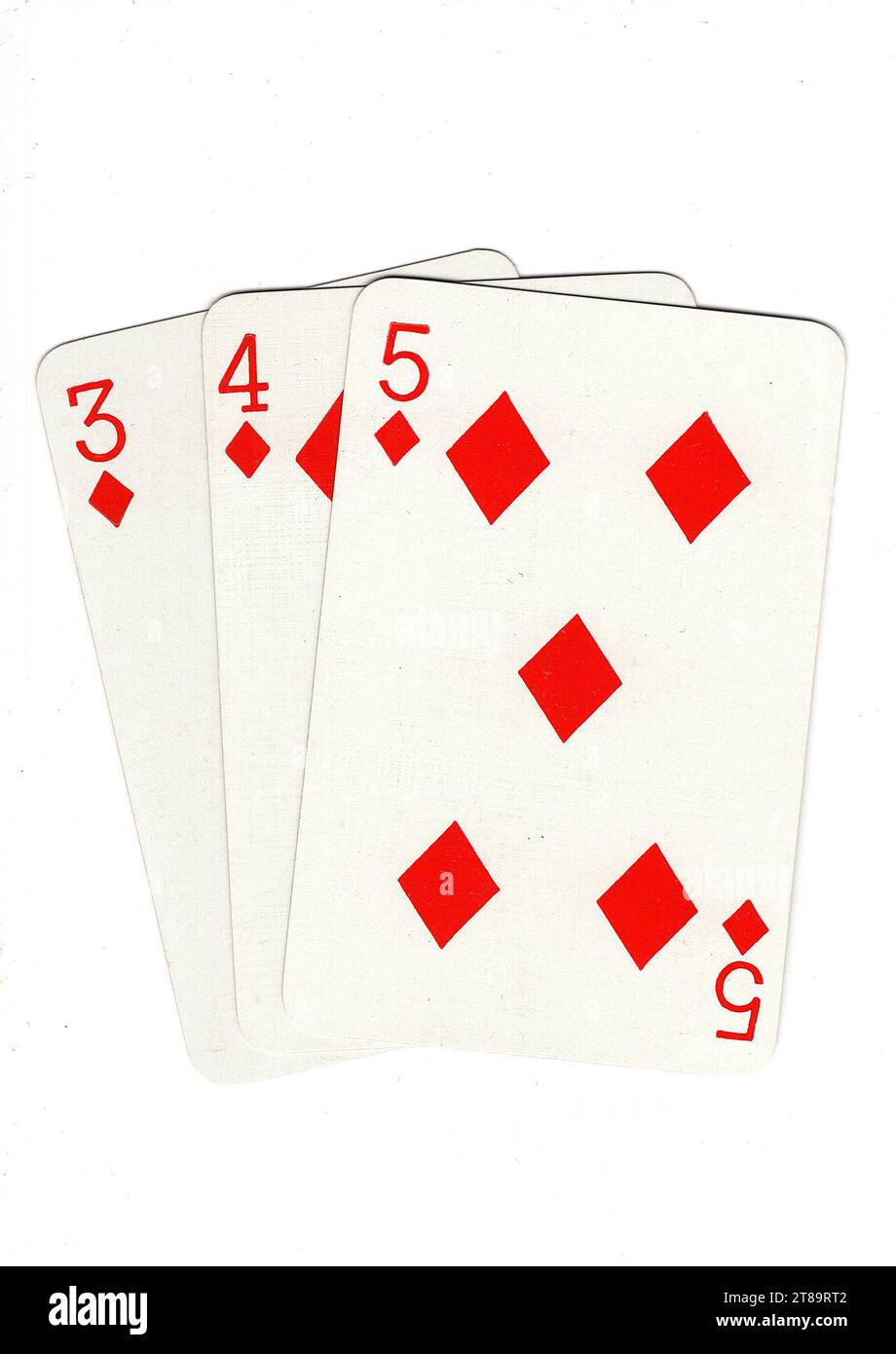 Antique playing cards showing a three card run of three, four and five ...