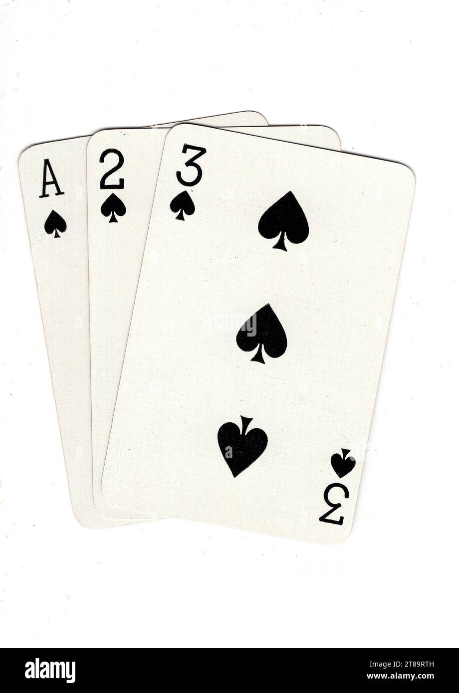 Antique playing cards showing a three card run of ace, two and three of ...
