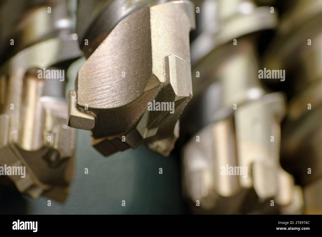 Set of hammer drill bits, industrial construction tools, close-up shot ...