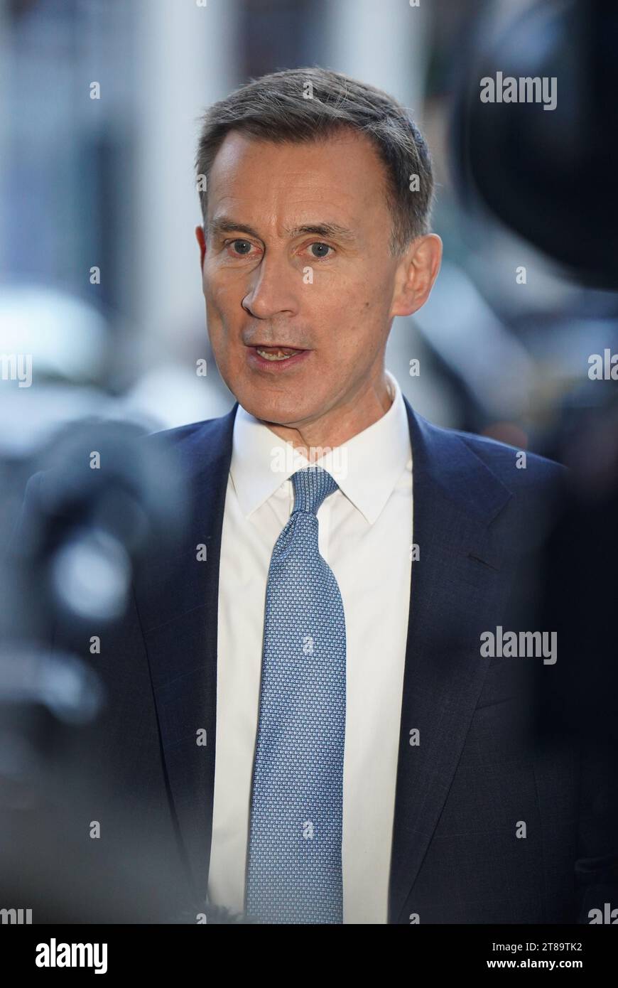 Chancellor of the Exchequer Jeremy Hunt speaks to the media outside BBC ...