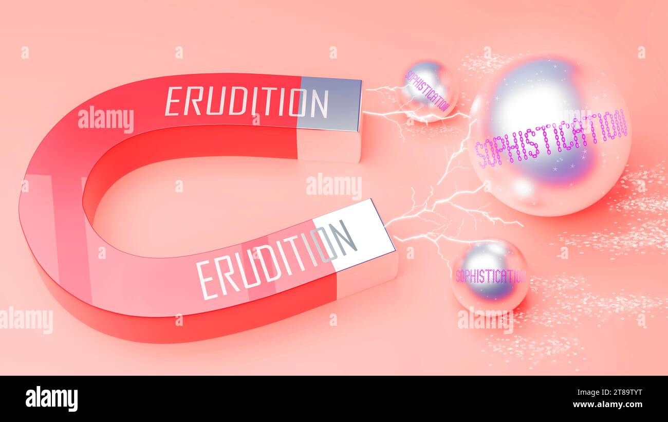 Erudition attracts Sophistication. A magnet metaphor in which Erudition ...