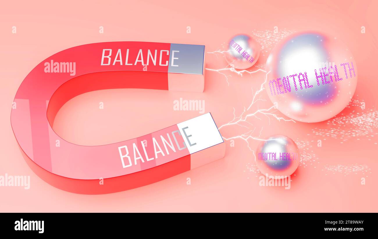 Balance attracts Mental health. A magnet metaphor in which power of ...