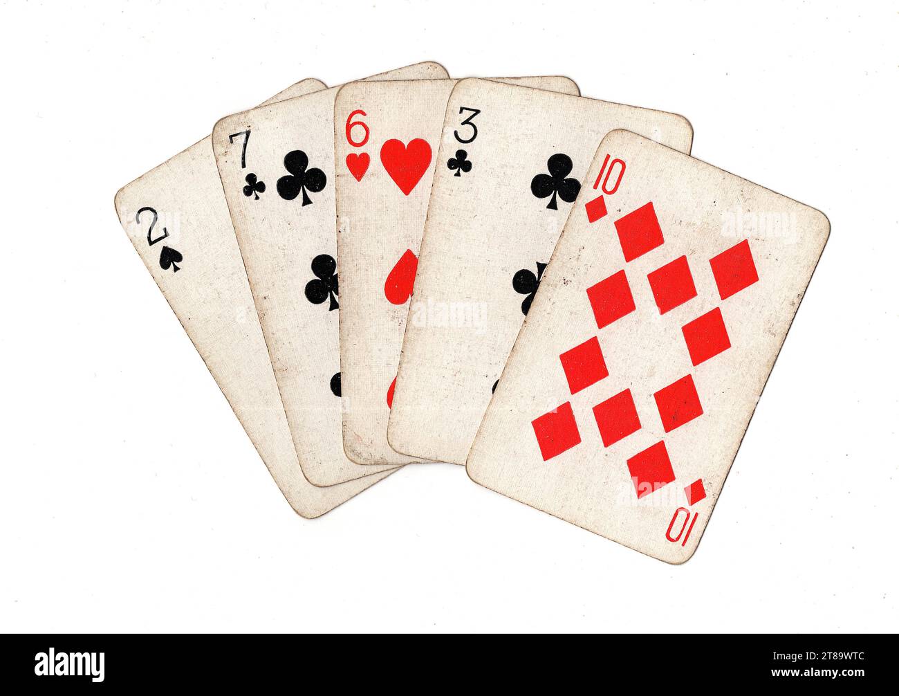 A poker hand of vintage playing cards showing a high card of ten of ...