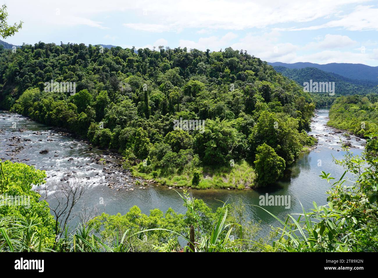 Landscape view of river bend of Tully river in tully gorge with ...