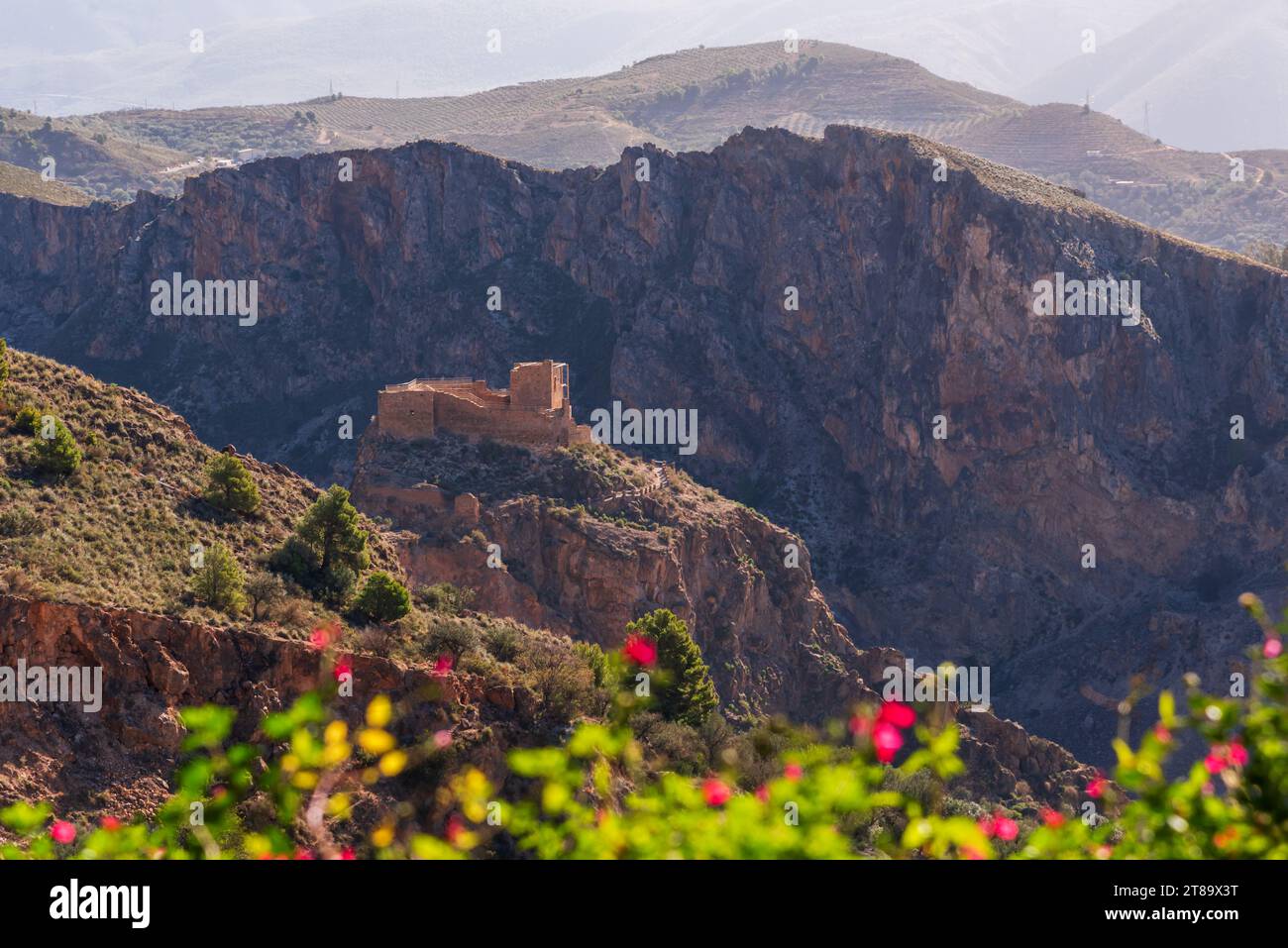Lanjaron Castle or also known as Castle of the Moors in the town of ...