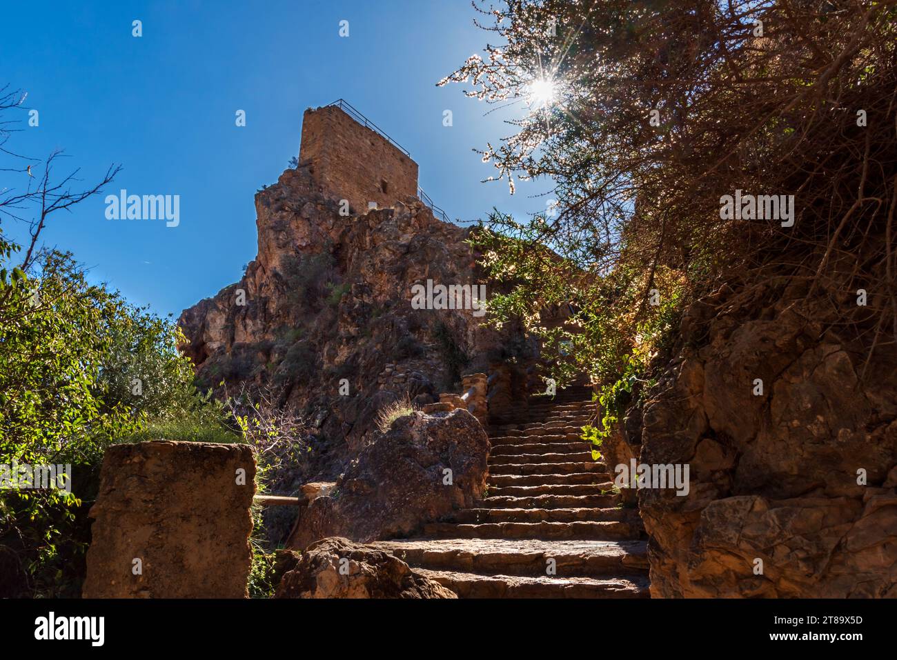Entrance stairs to the ruins of the Lanjaron Castle, also known as the ...