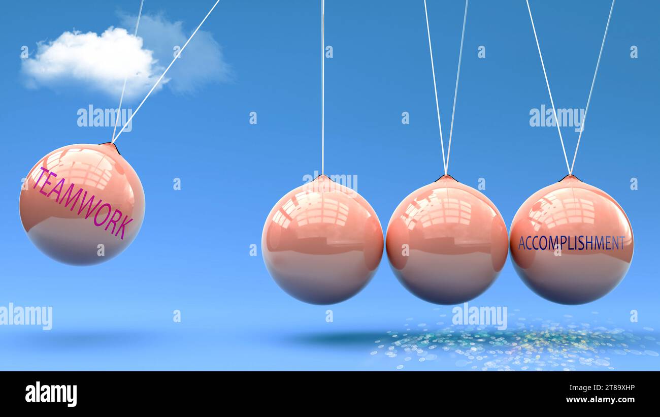 Teamwork leads to Accomplishment. Cause and effect relation between them.,3d illustration Stock ...