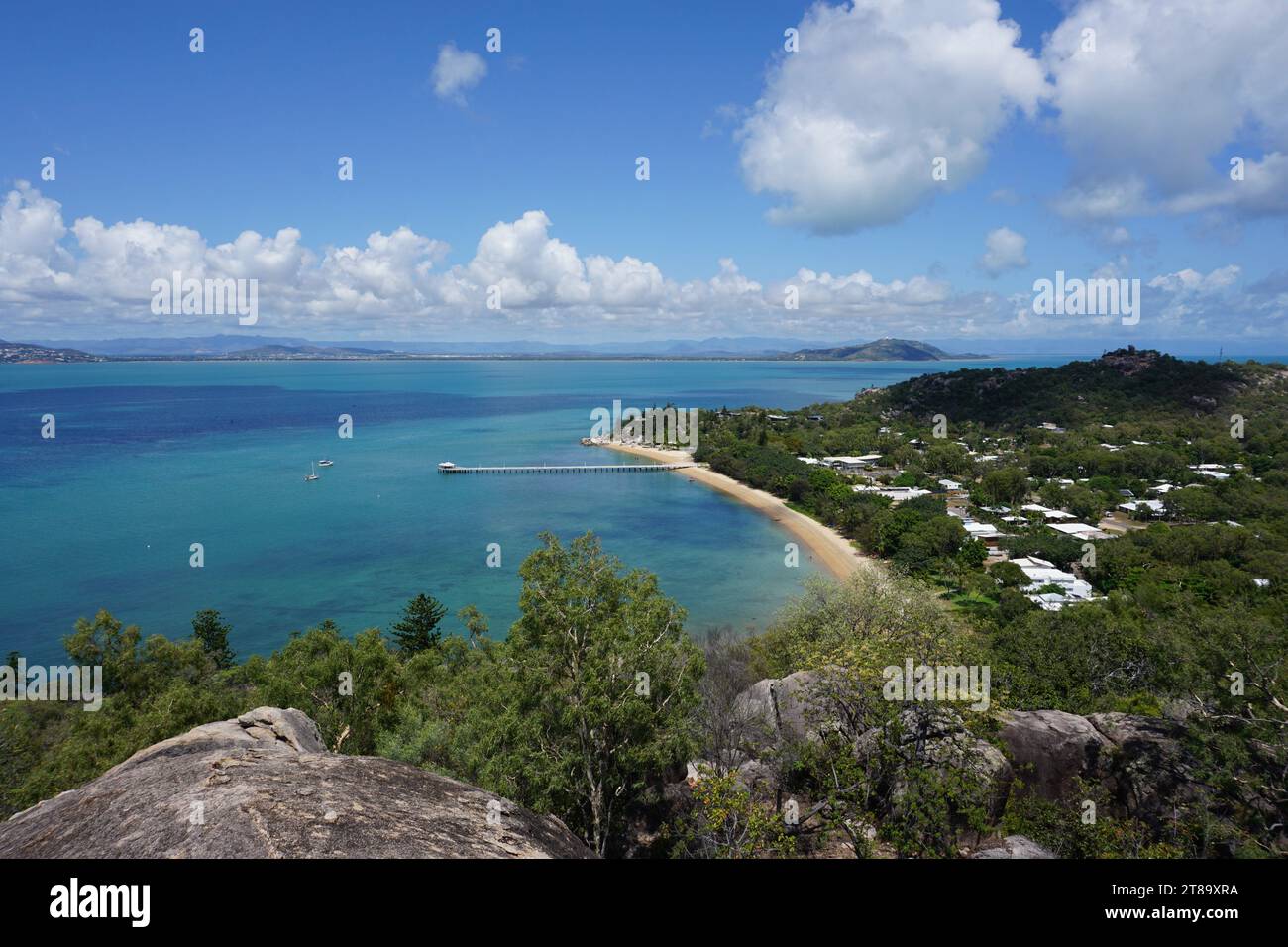 View from hawkings point lookout over picnic bay jetty on magnetic ...