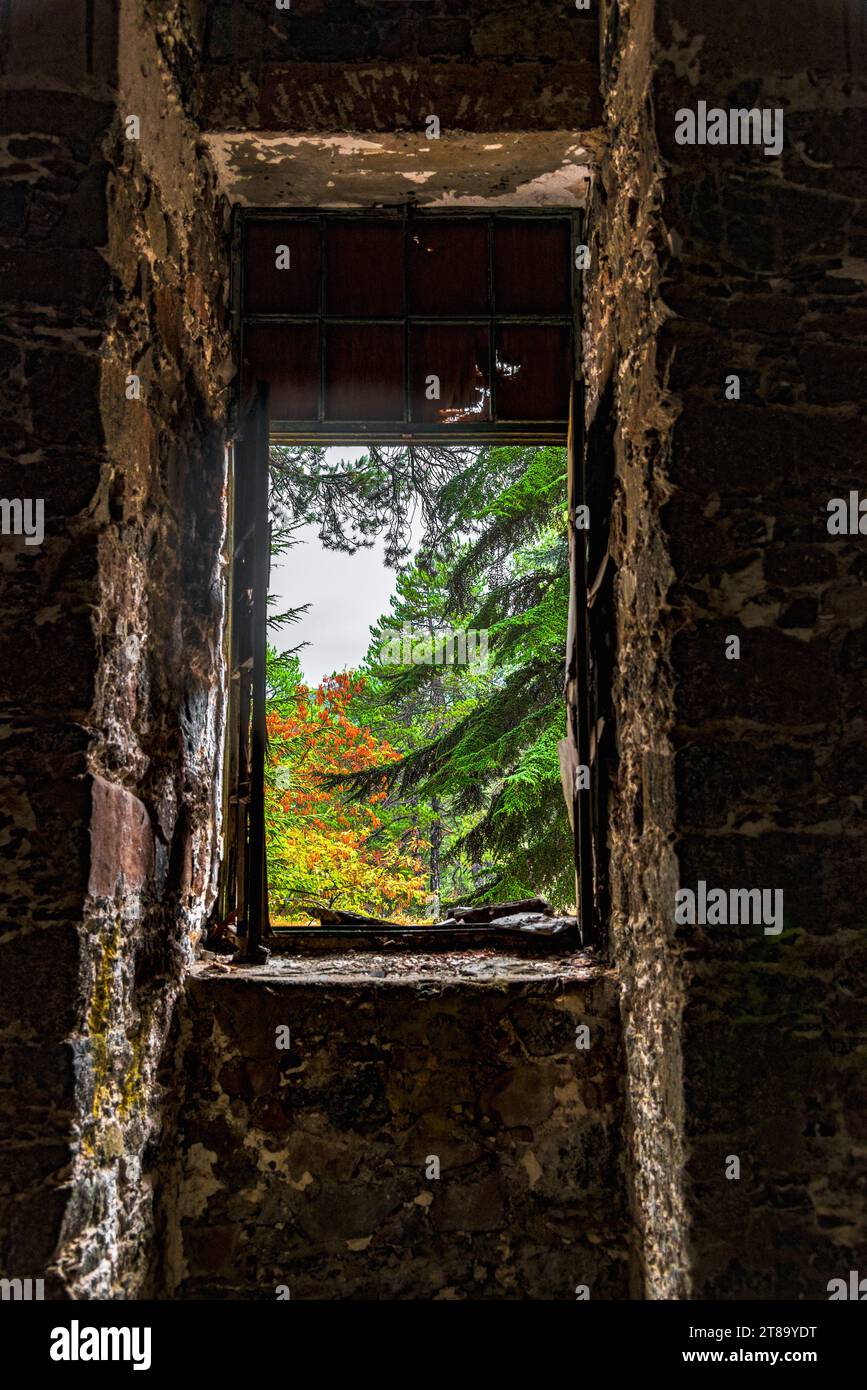 Old window in an abandoned hotel Berengaria, Troodos. Cyprus Stock ...