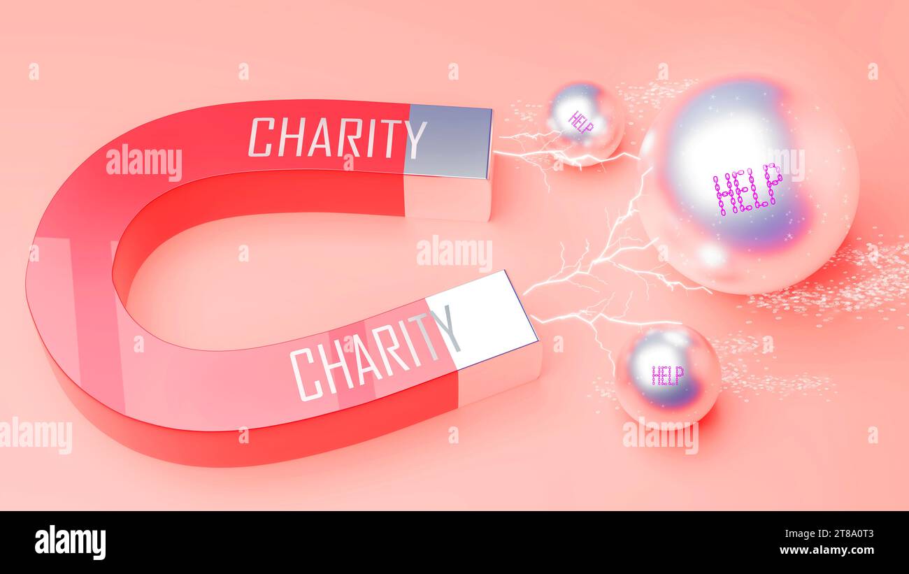 Charity attracts Help. A magnet metaphor in which power of charity ...