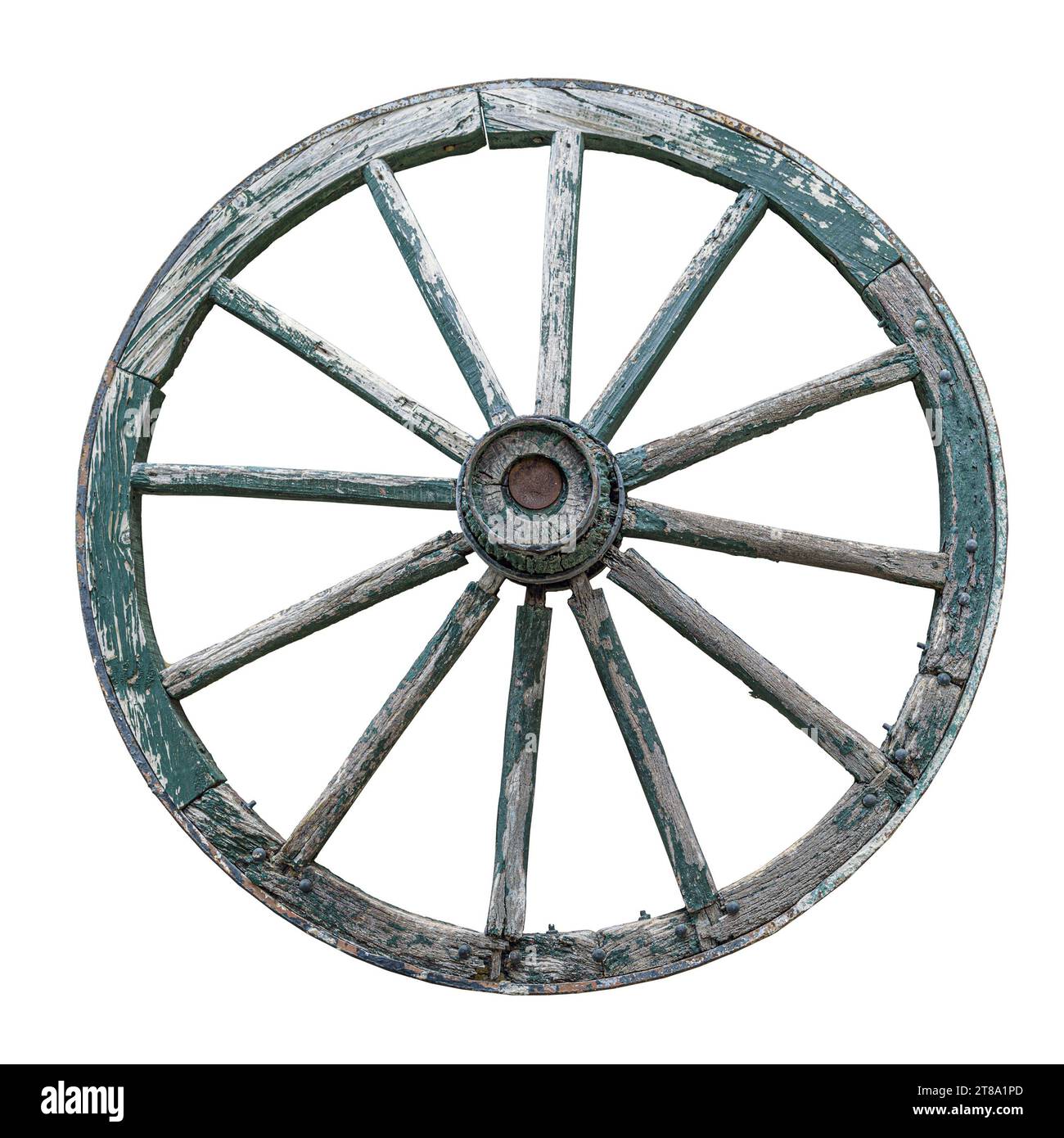 Old wooden wheel from a cart. Isolated on white Stock Photo - Alamy