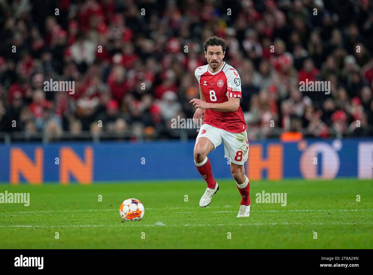 November 17 2023: Thomas Delaney (Denmark) controls the ball during a ...