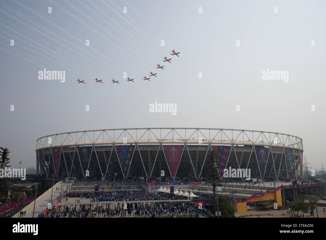 Indian Air Force planes perform a display before the ICC Men's Cricket ...