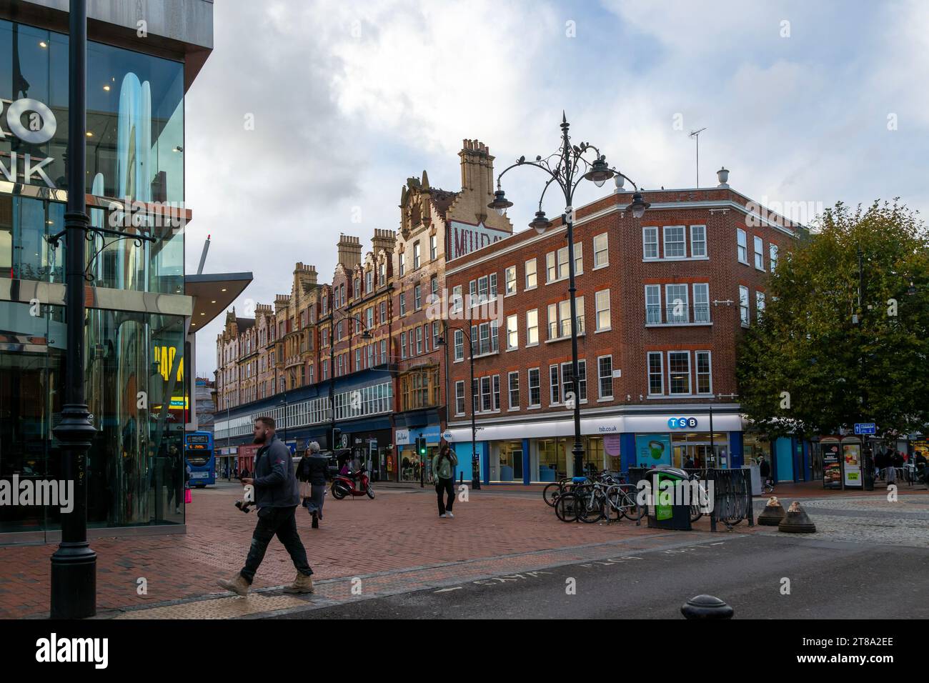 Winter evening light TSB bank corner of Broad Street in town centre ...